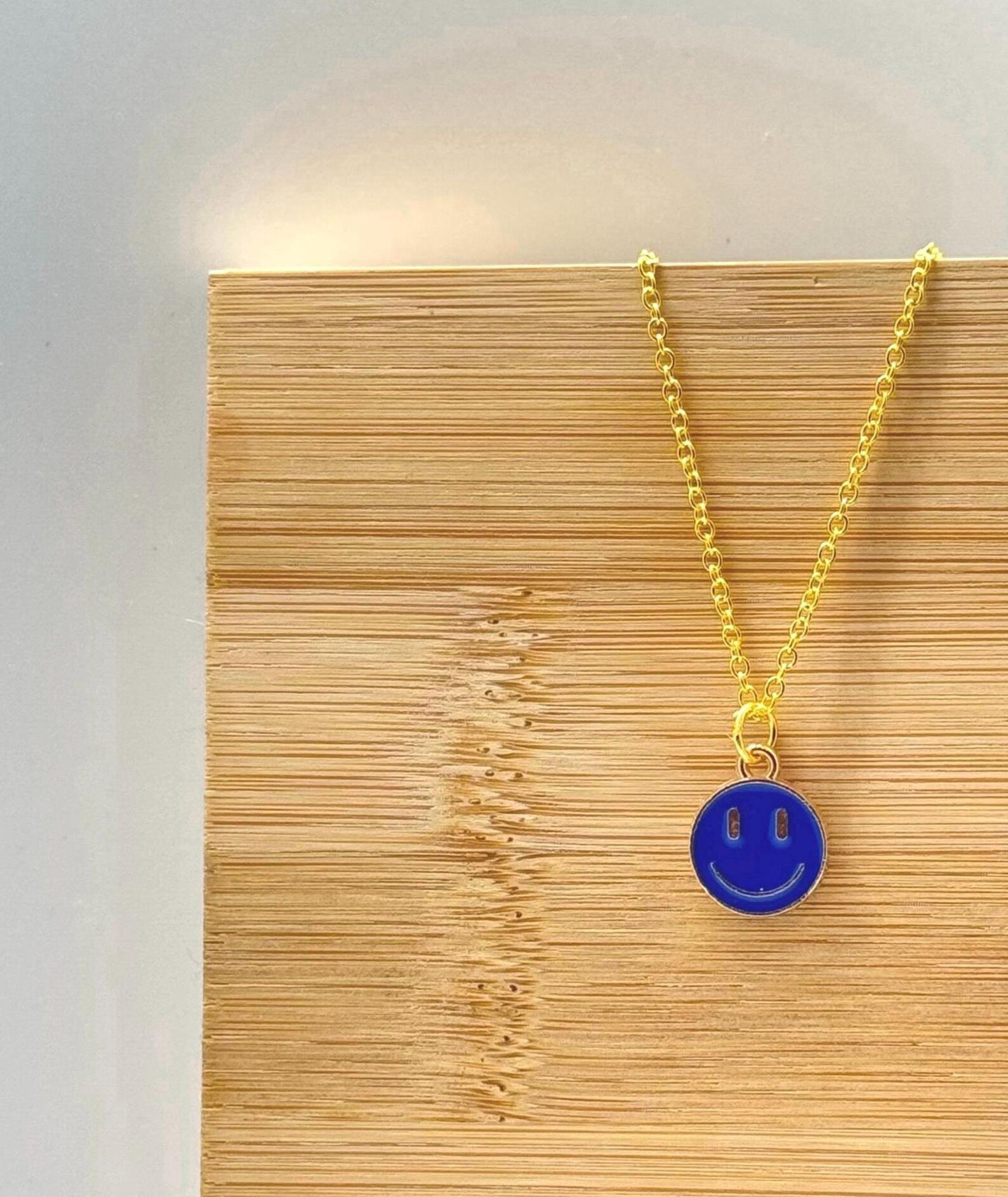 Smiley Face Pendant Necklace: Yellow Enamel Charm, Gold-tone Chain - Etsy