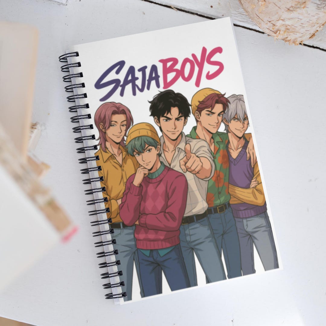 K-pop Saja Boys Spiral Notebook, Illustrated Journal, 140 Dotted Pages ...