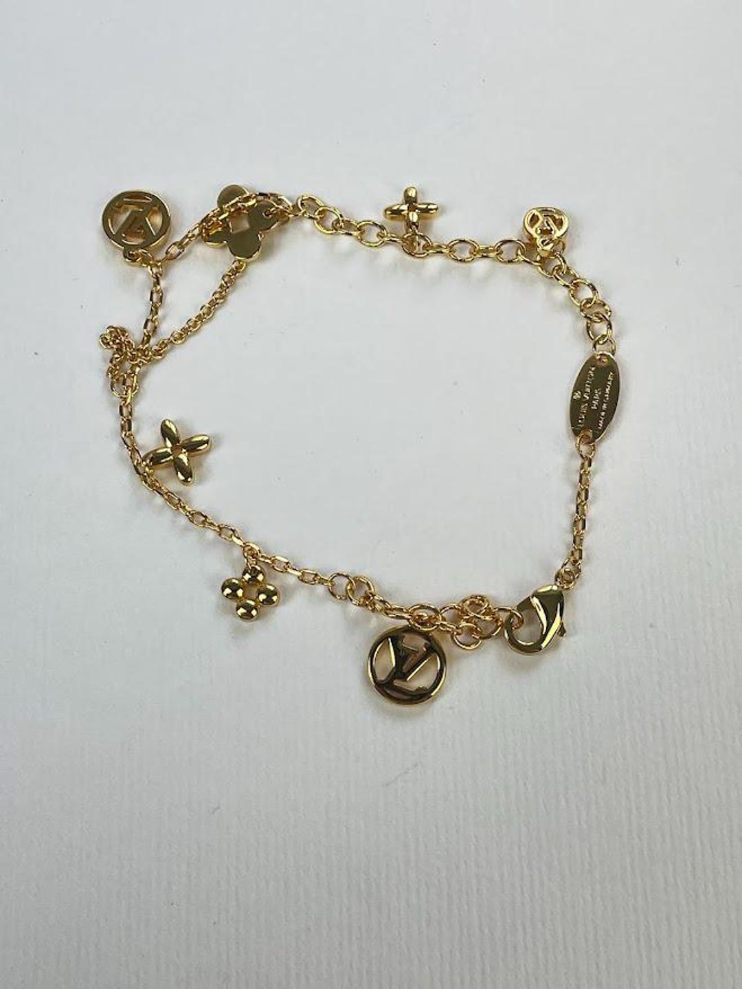 Vintage Louis Vuitton Gold Plated LV Logo Multiple Charms Designer ...