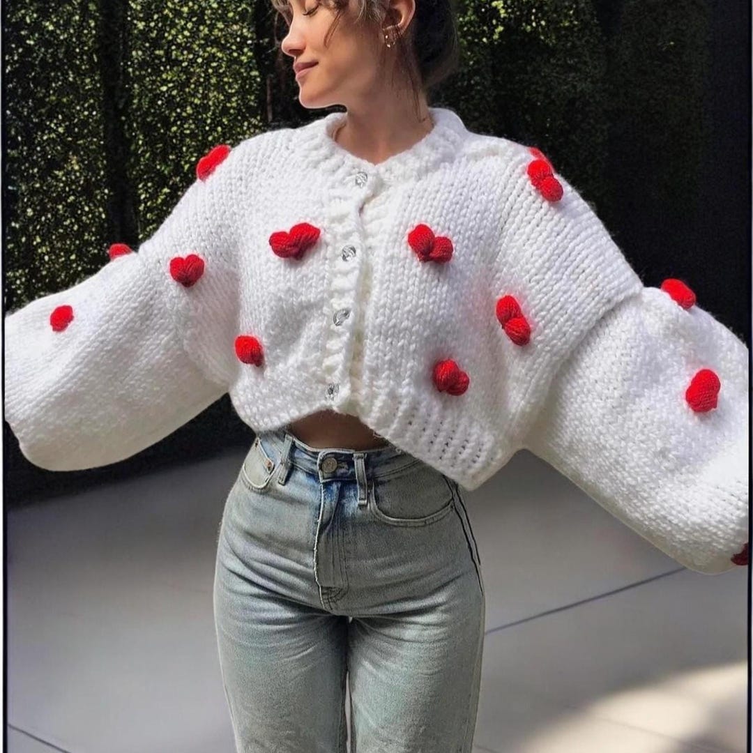 Hand-knitted Love Heart Cardigan – Cozy Wool Blend Design - Etsy