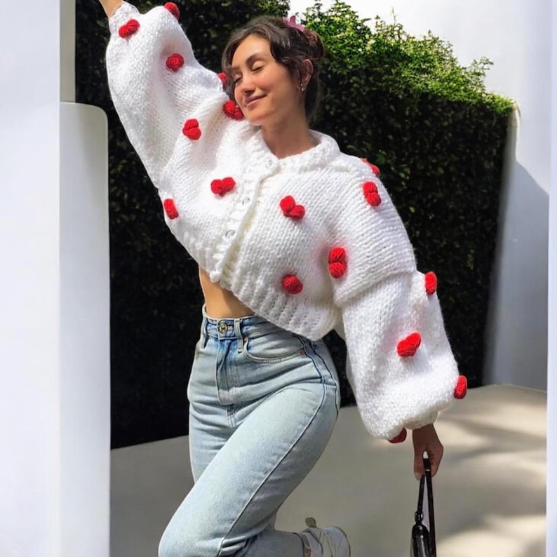 Hand-knitted Love Heart Cardigan – Cozy Wool Blend Design - Etsy