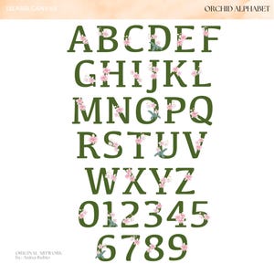 Watercolor Orchid Alphabet Numbers Clip Art Pack | Hand-painted Orchid ...