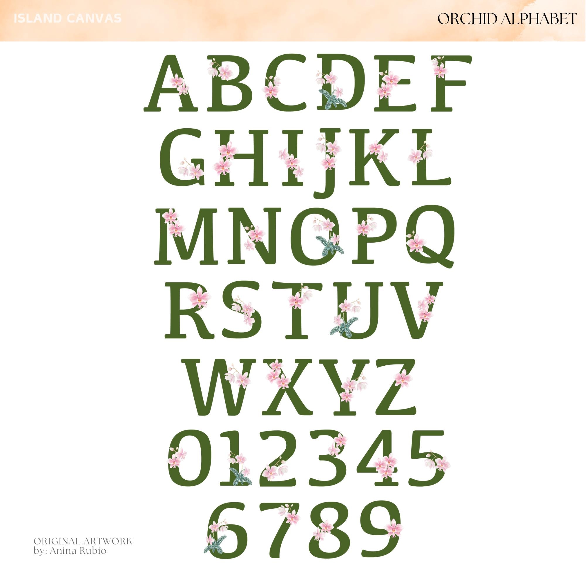 Watercolor Orchid Alphabet Numbers Clip Art Pack | Hand-painted Orchid ...