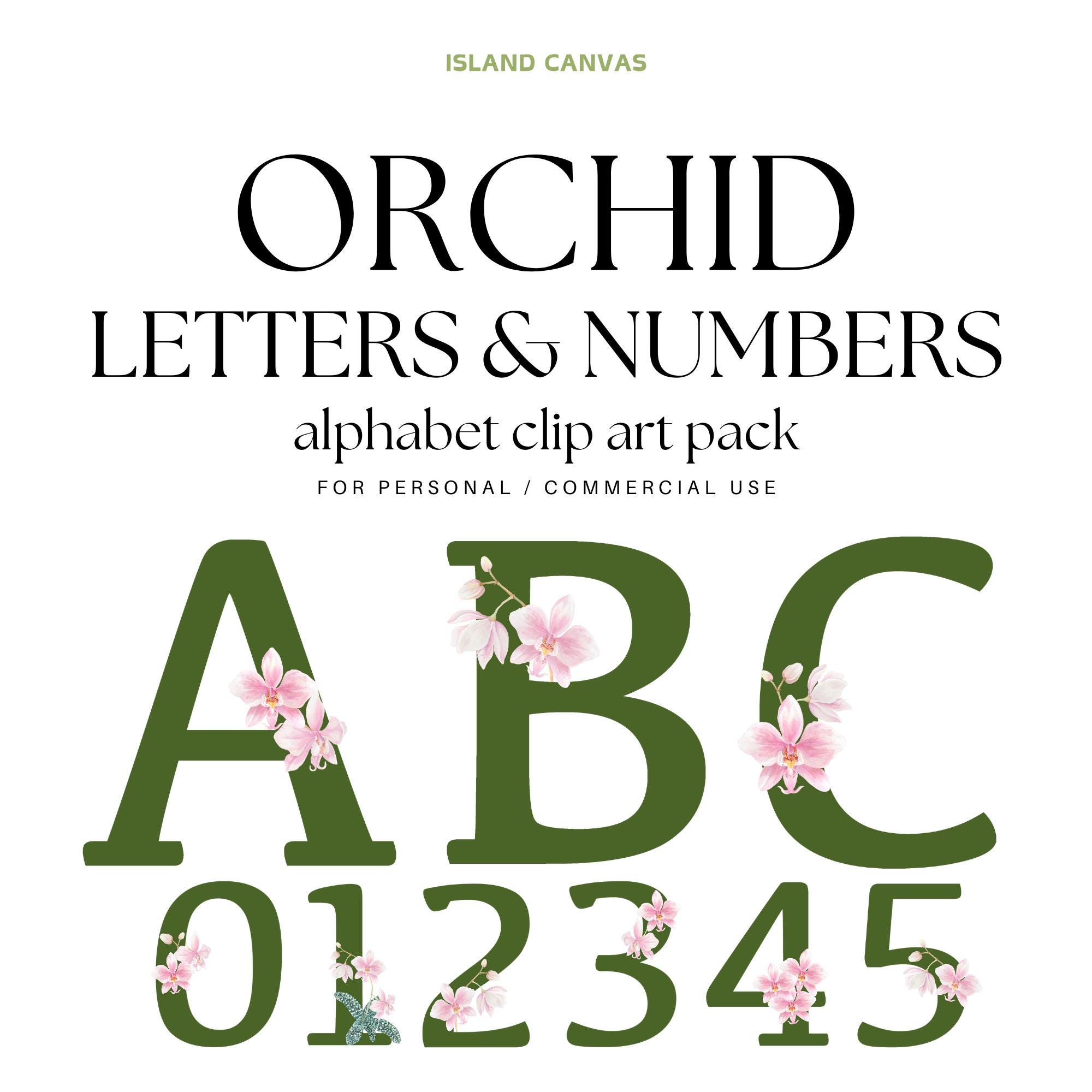 Watercolor Orchid Alphabet Numbers Clip Art Pack | Hand-painted Orchid ...