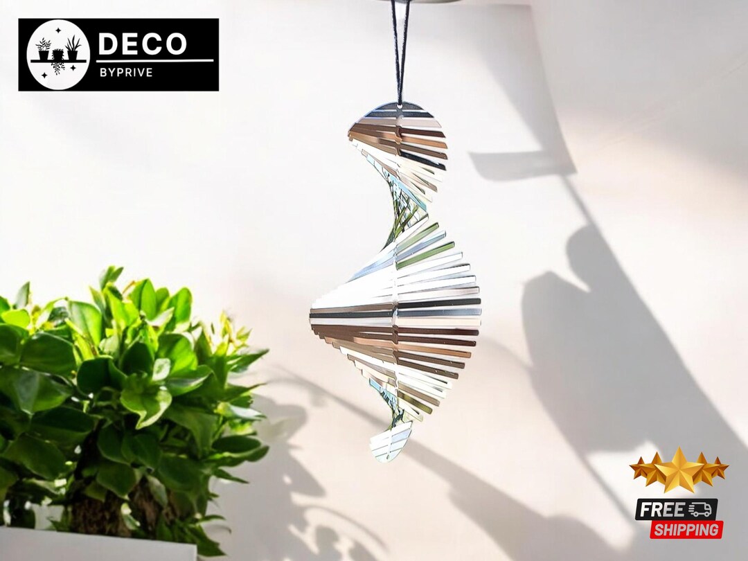 Flip Spinner Wind Chimes | Mirror Reflective Decor | 3D Fishbone ...