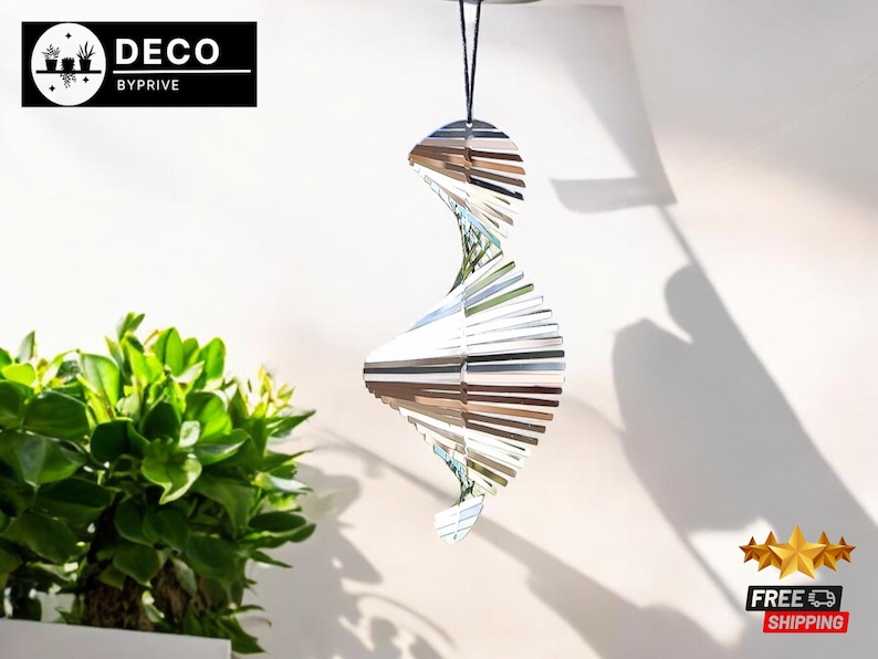 Flip Spinner Wind Chimes | Mirror Reflective Decor | 3D Fishbone ...