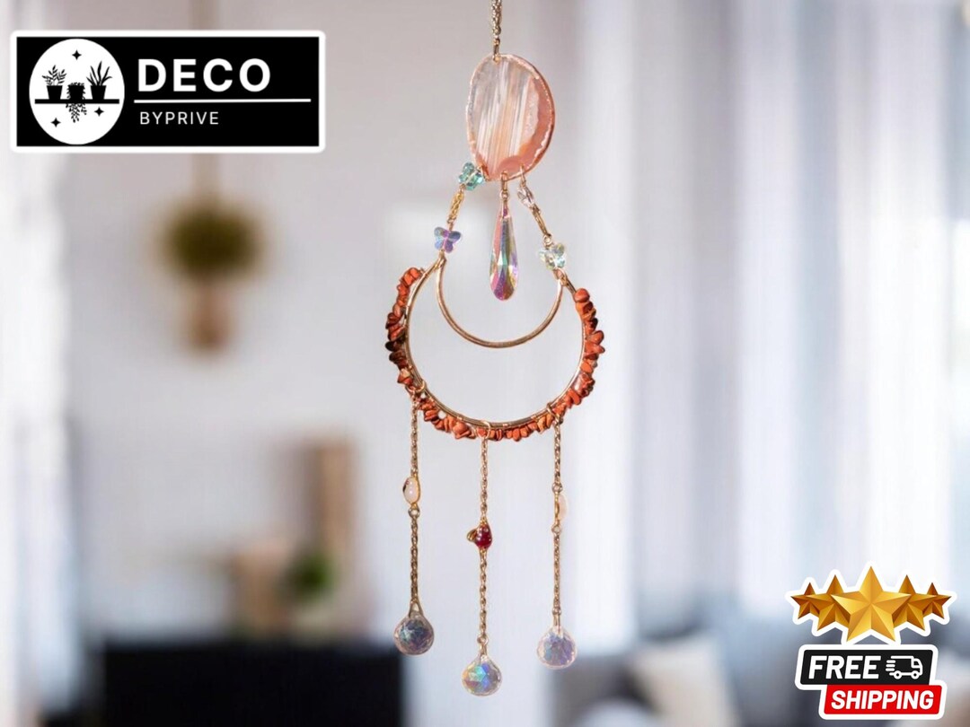 Crescent Moon Crystal Suncatcher | Boho Home Wall Decoration ...