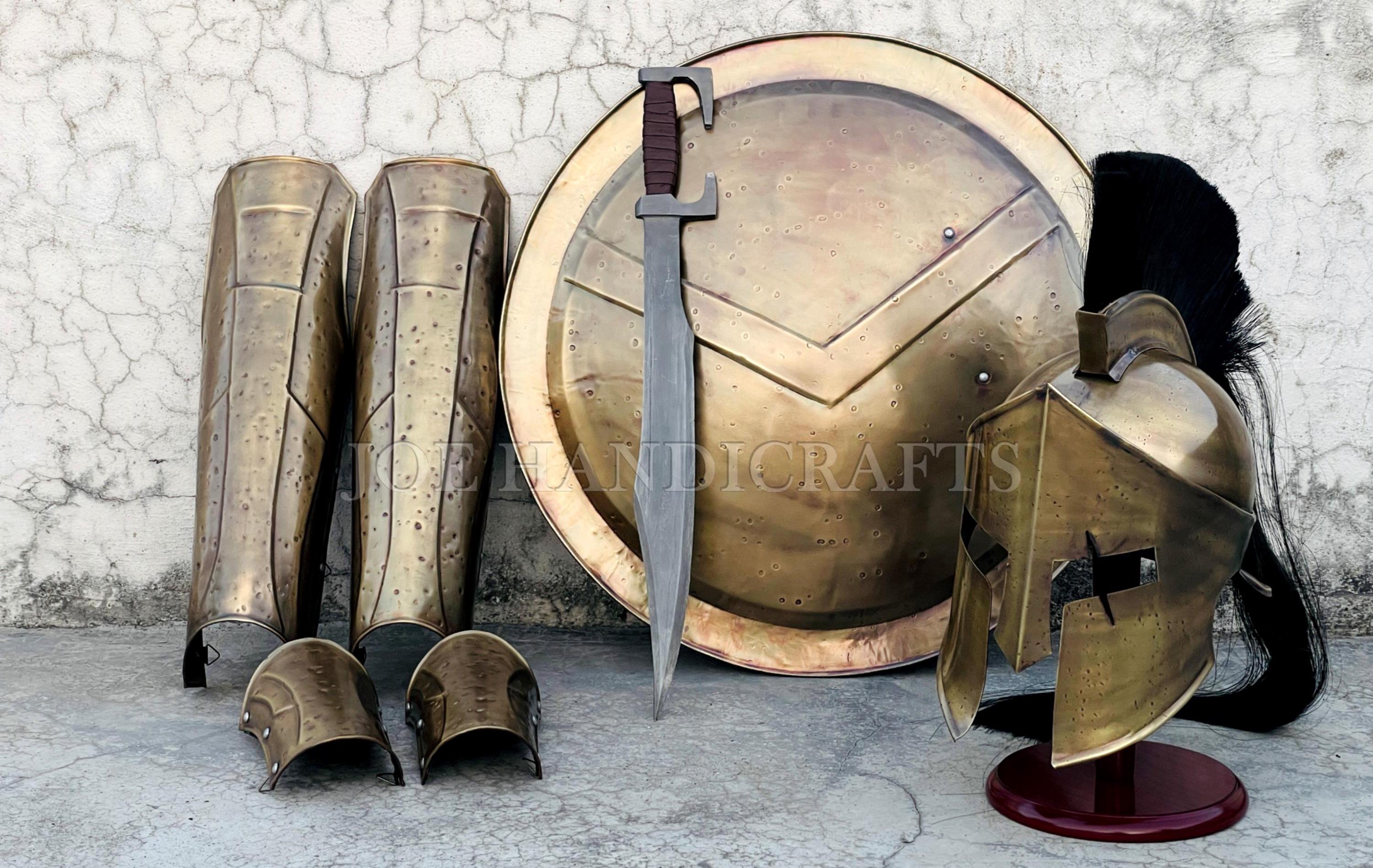 300 Spartan Full Costume Damage Helmet King Leonidas Suit Roman Knight ...