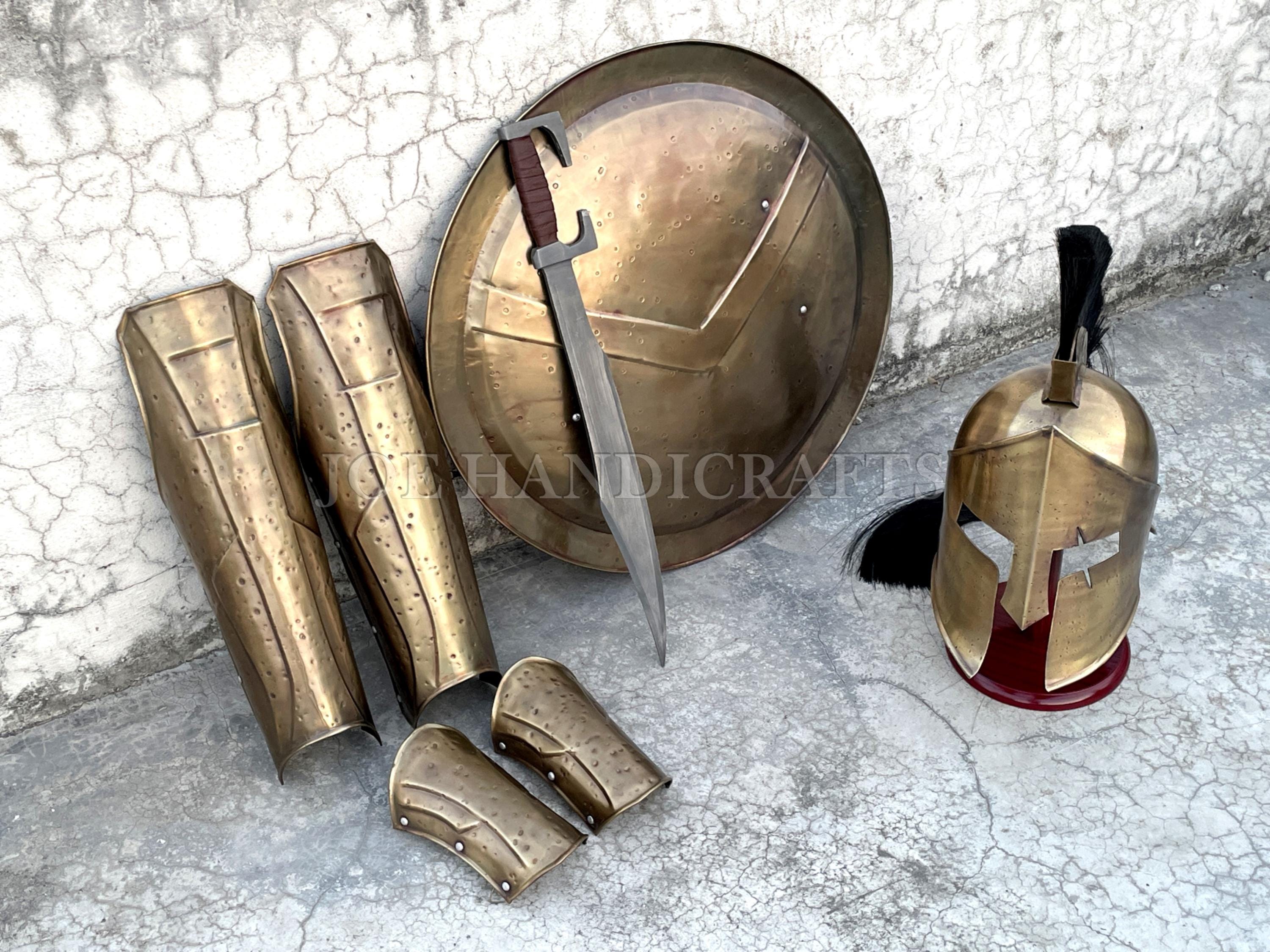 300 Spartan Full Costume Damage Helmet King Leonidas Suit Roman Knight ...