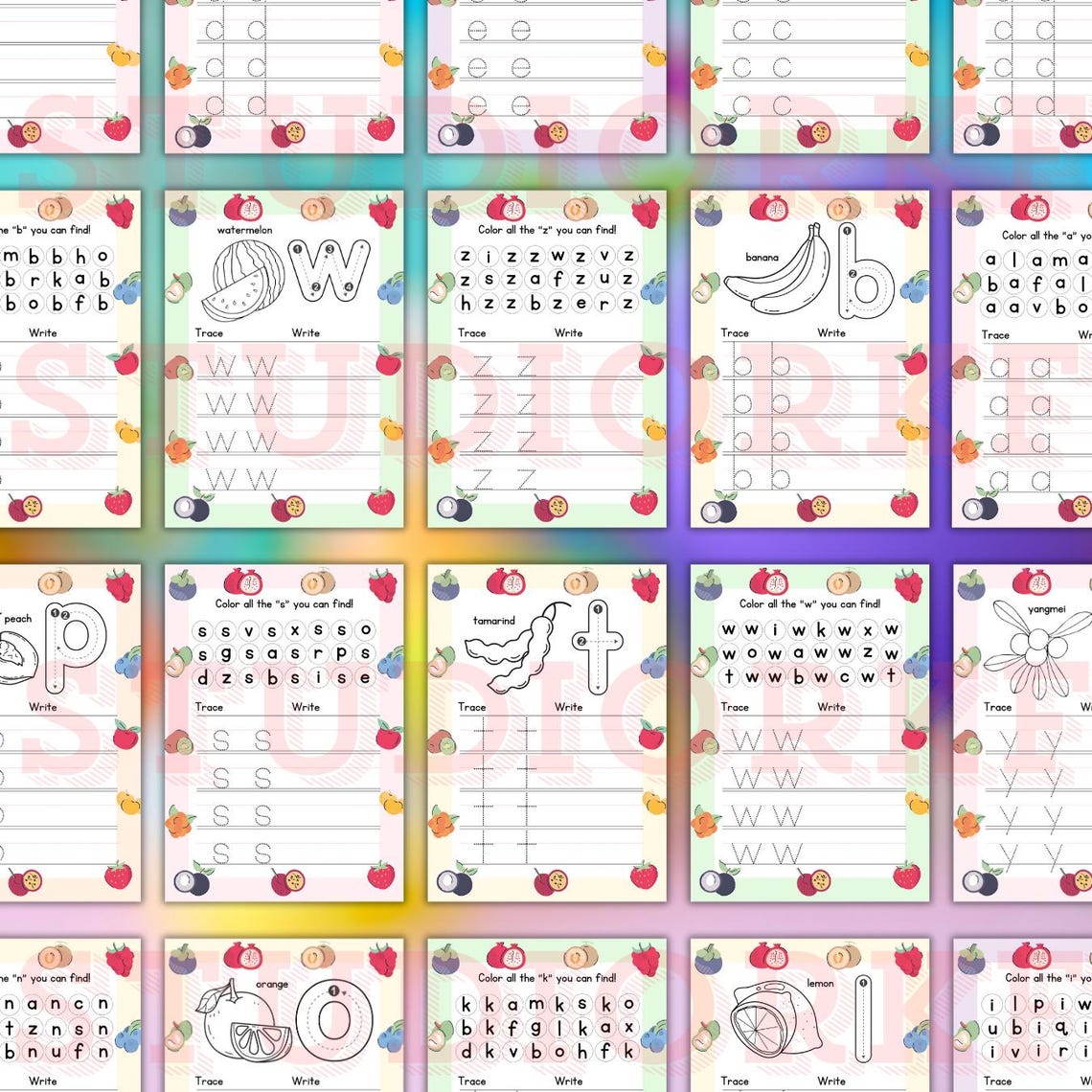 54 Pages Printable Fun Fruity Handwriting Workbook for Kids Lowercase ...