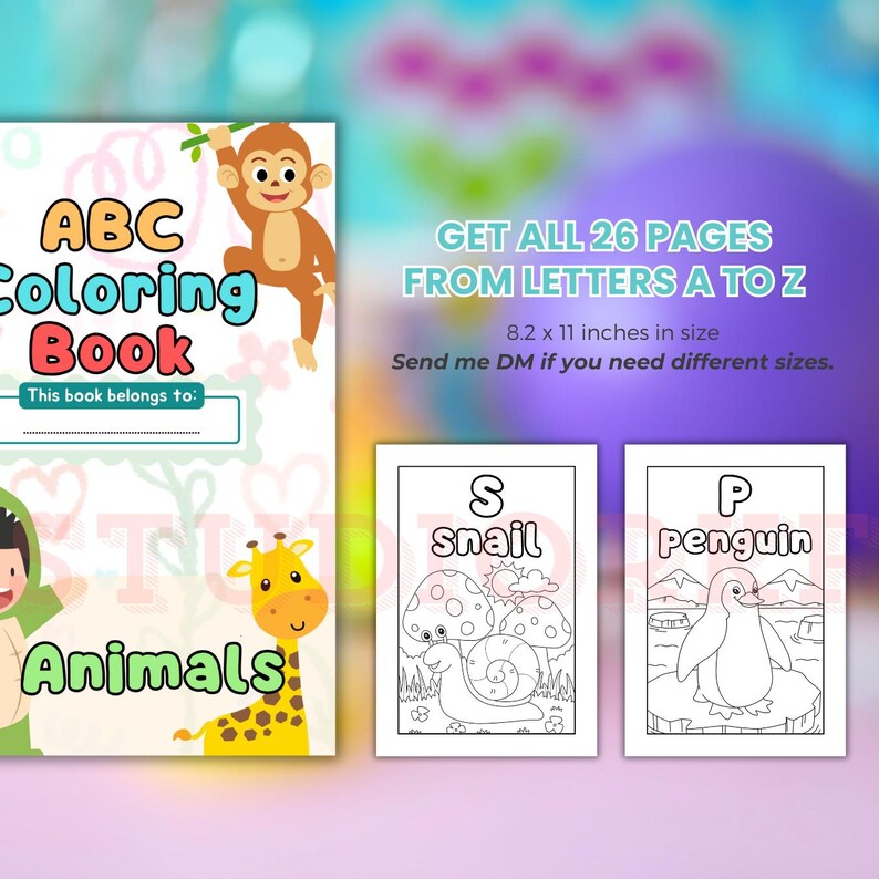 26 Pages Printable ABC Coloring Book for Kids Animal Alphabet Coloring Pages Baby's First ABC ...