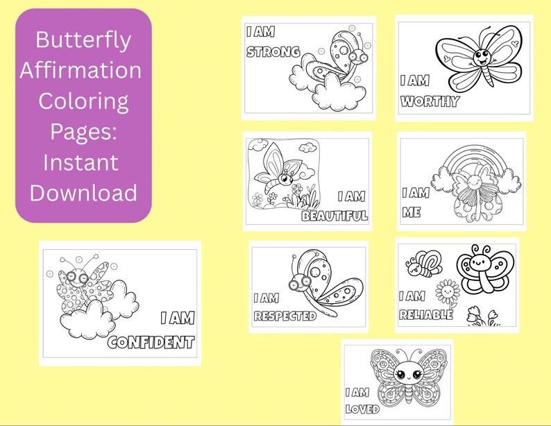 Butterfly Affirmation Coloring Sheets - Etsy