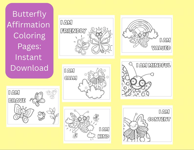 Butterfly Affirmation Coloring Sheets - Etsy