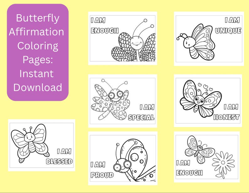 Butterfly Affirmation Coloring Sheets - Etsy