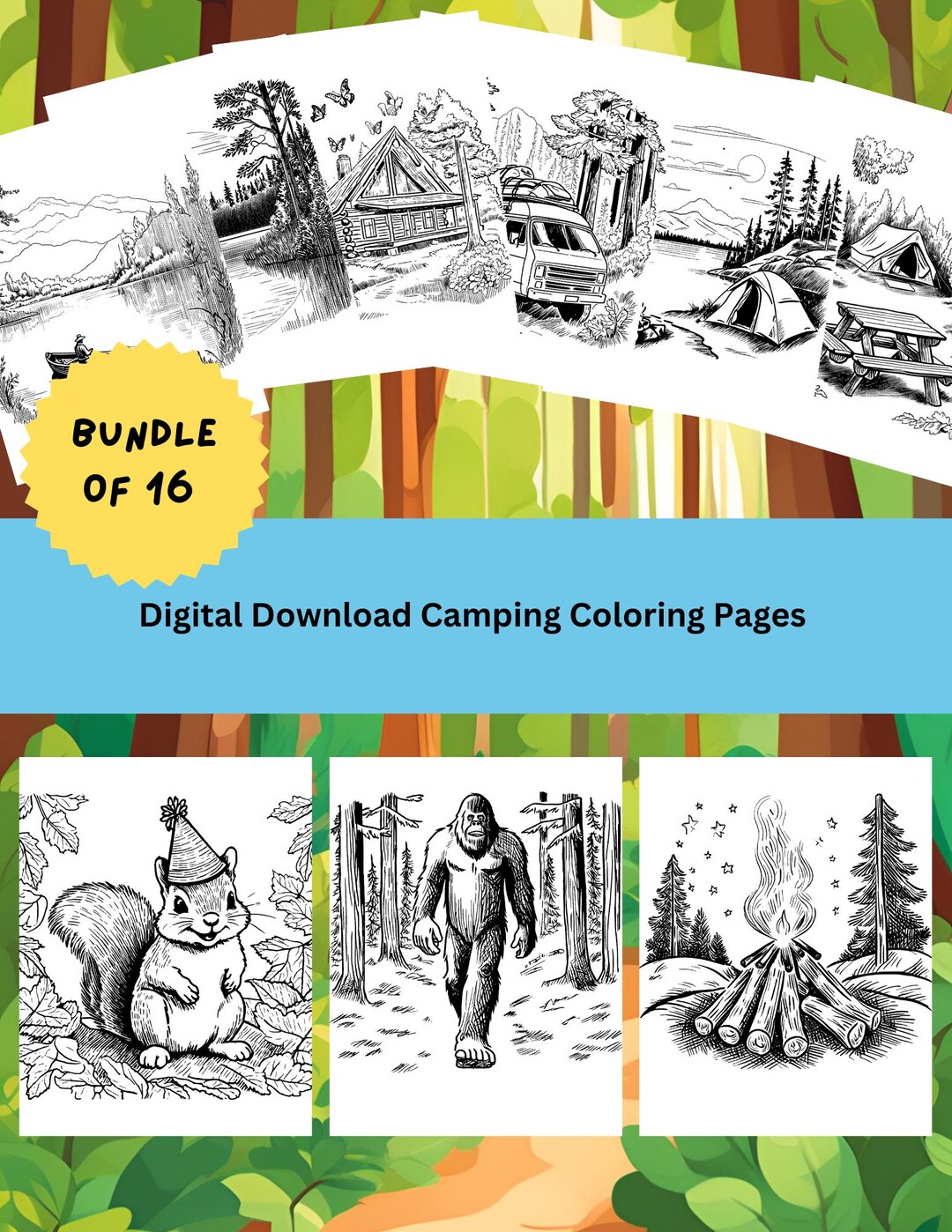 Camping Themed Coloring Pages, DIGITAL DOWNLOAD, Great for Schooling ...