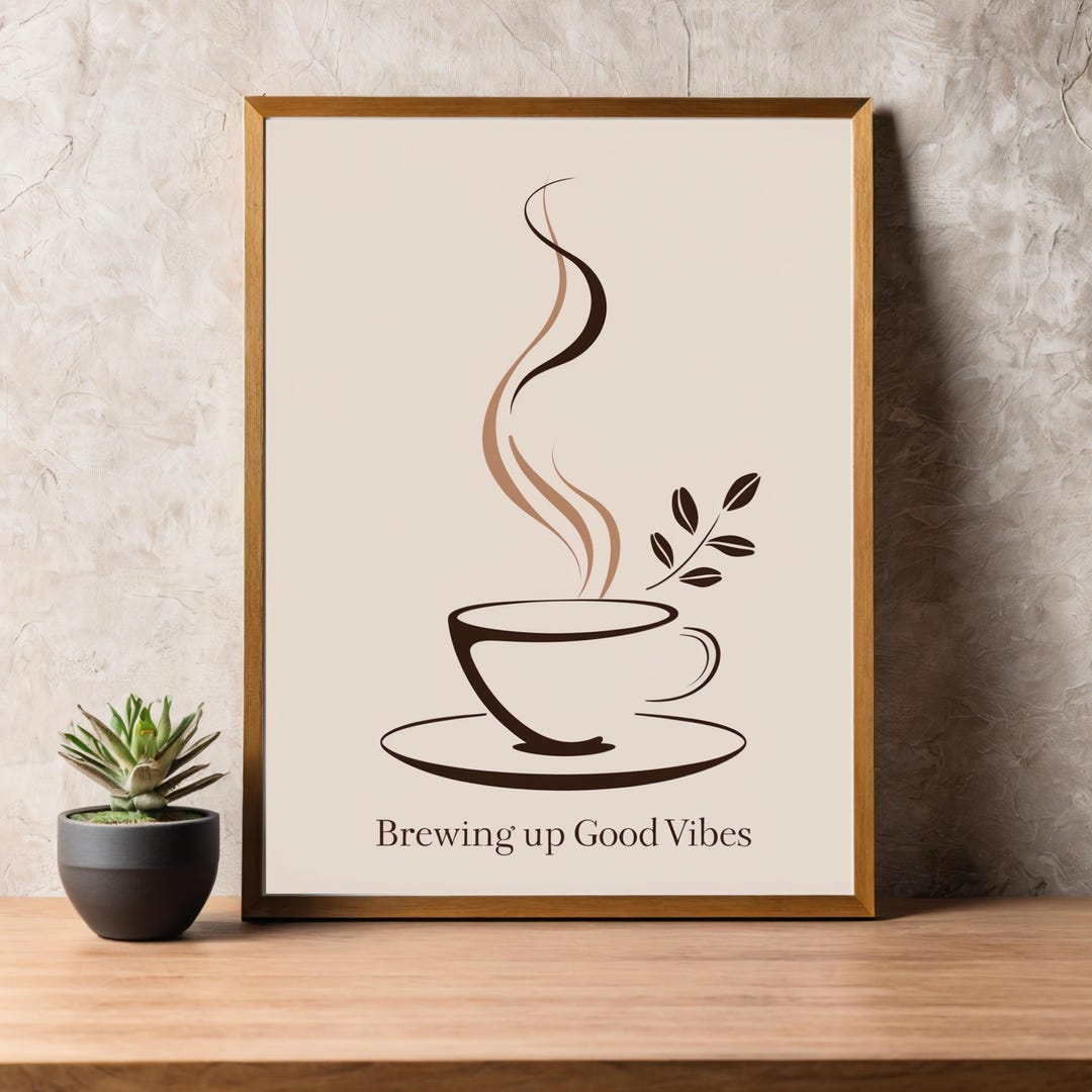 Brewing up Good Vibes Coffee Art – Boho Artwork, Coffee Print, Coffee ...