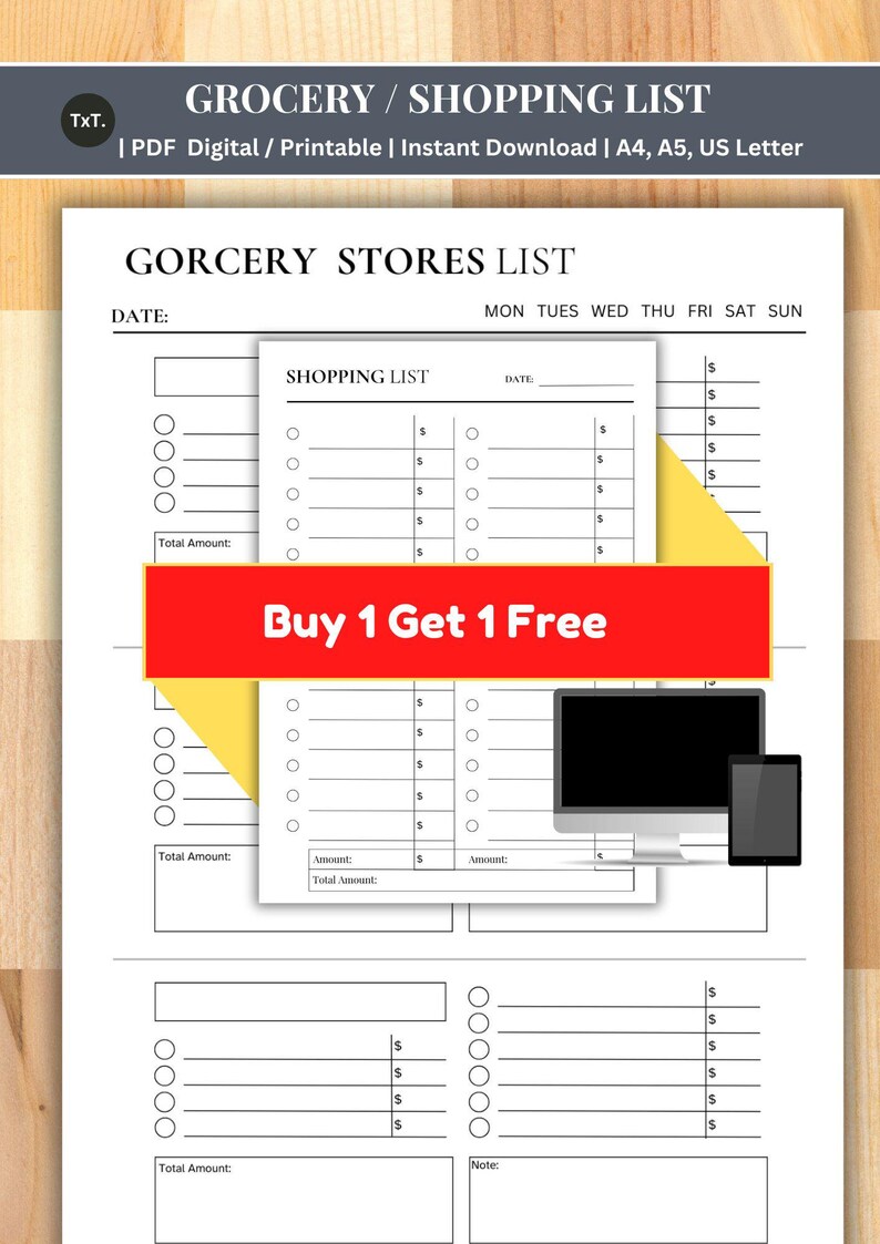 Grocery List, Editable, Digital Product, Printable, Shopping List, Food ...