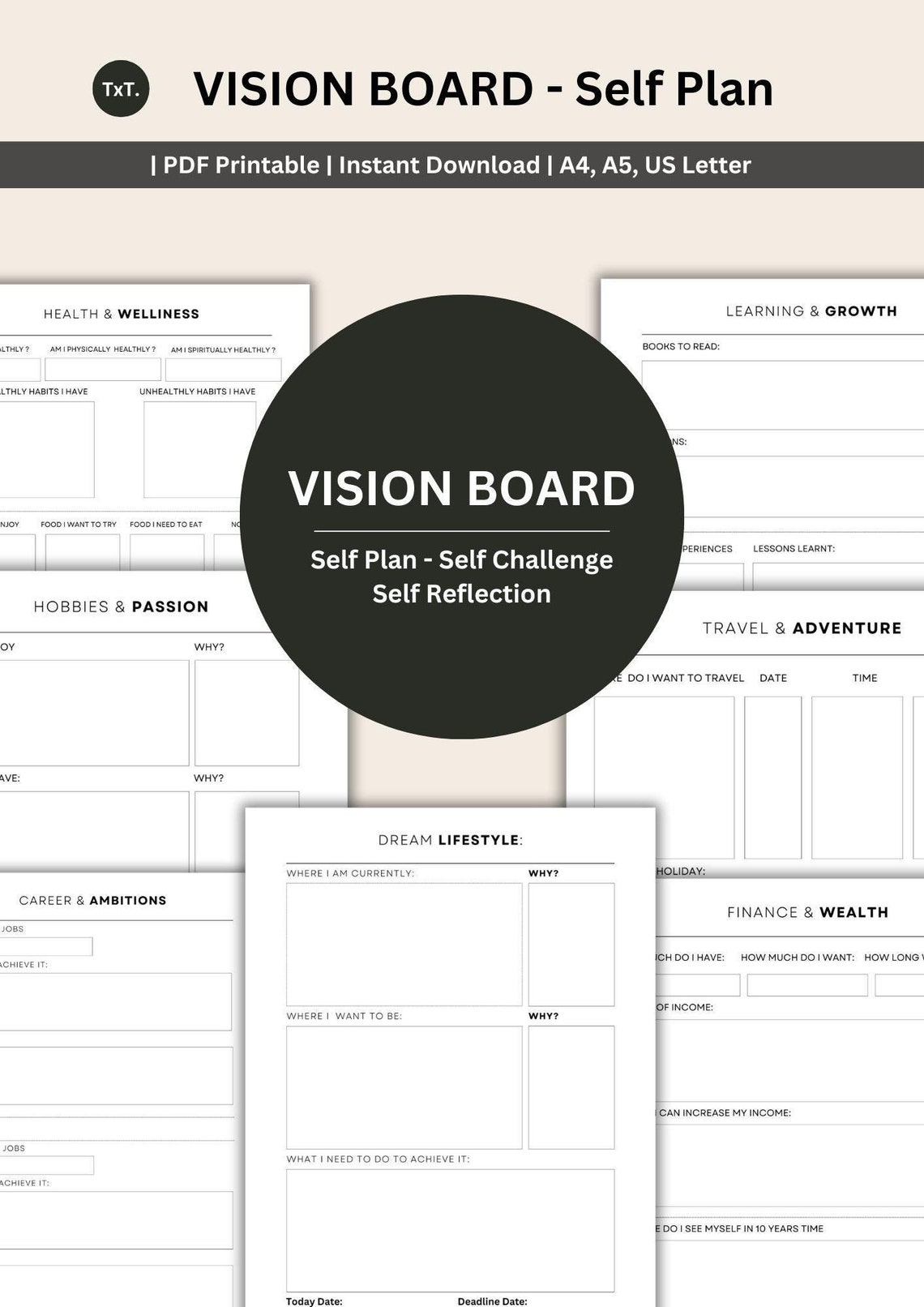 Vision Board Printable, 2025, Dream Lifestyle, Health & Wellness ...