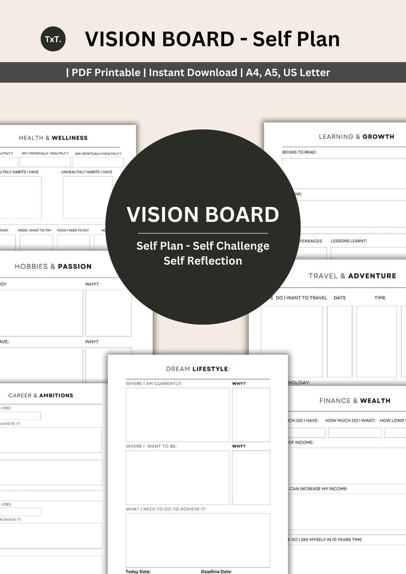 Vision Board Printable, 2025, Dream Lifestyle, Health & Wellness ...