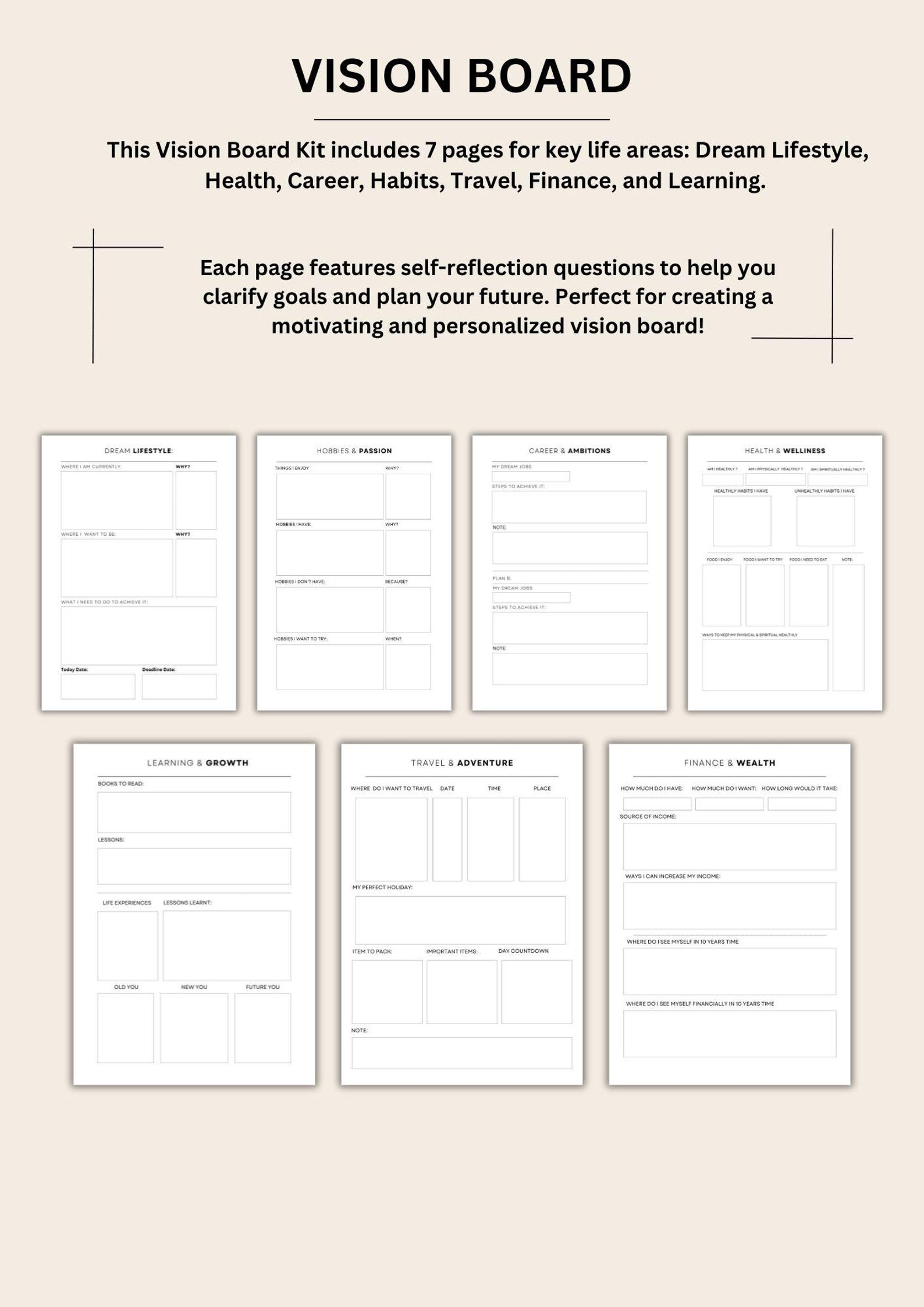 Vision Board Printable, 2025, Dream Lifestyle, Health & Wellness ...