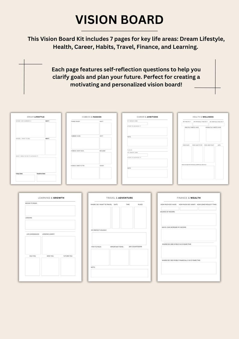 Vision Board Printable, 2025, Dream Lifestyle, Health & Wellness ...