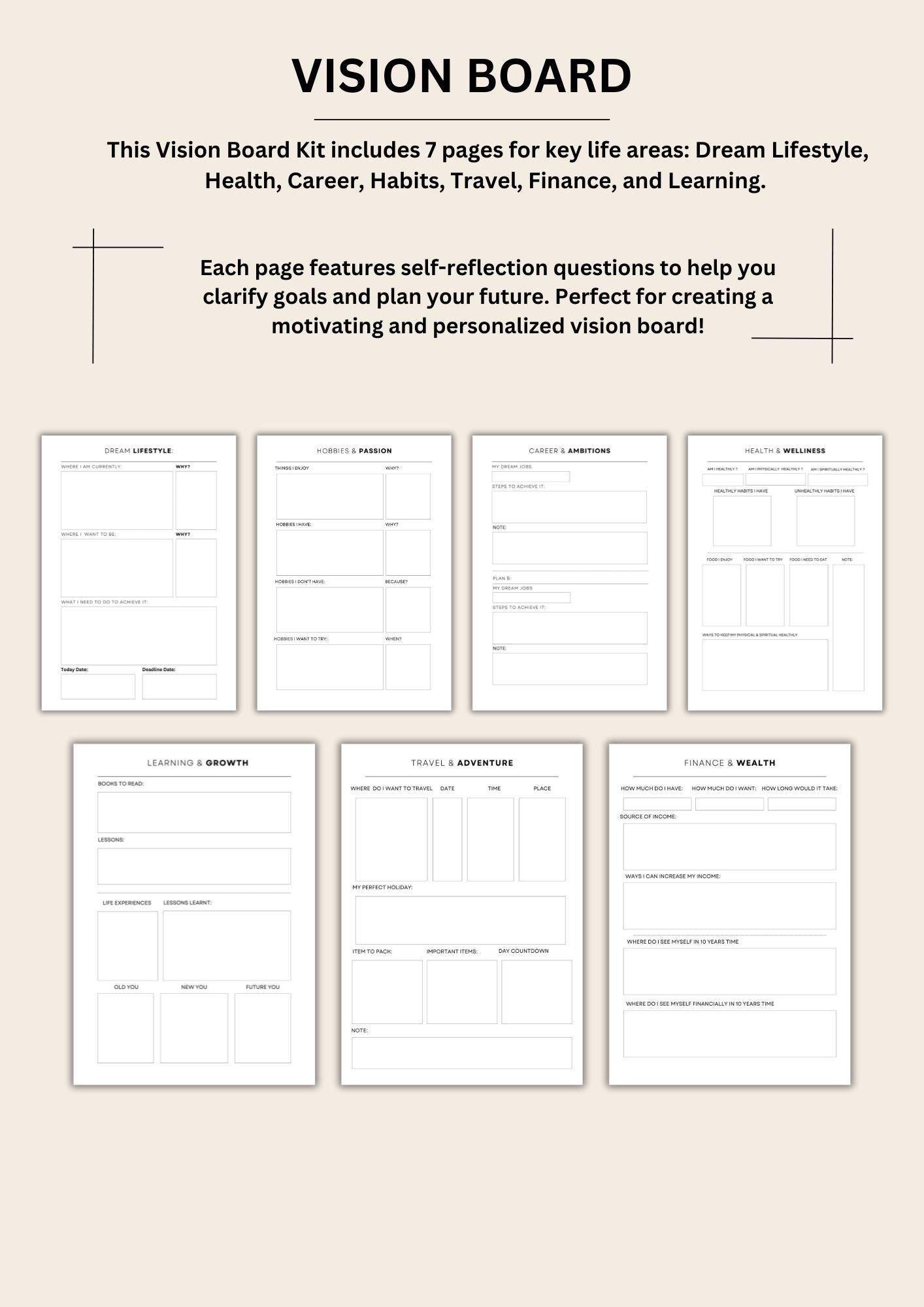 Vision Board Printable, 2025, Dream Lifestyle, Health & Wellness ...