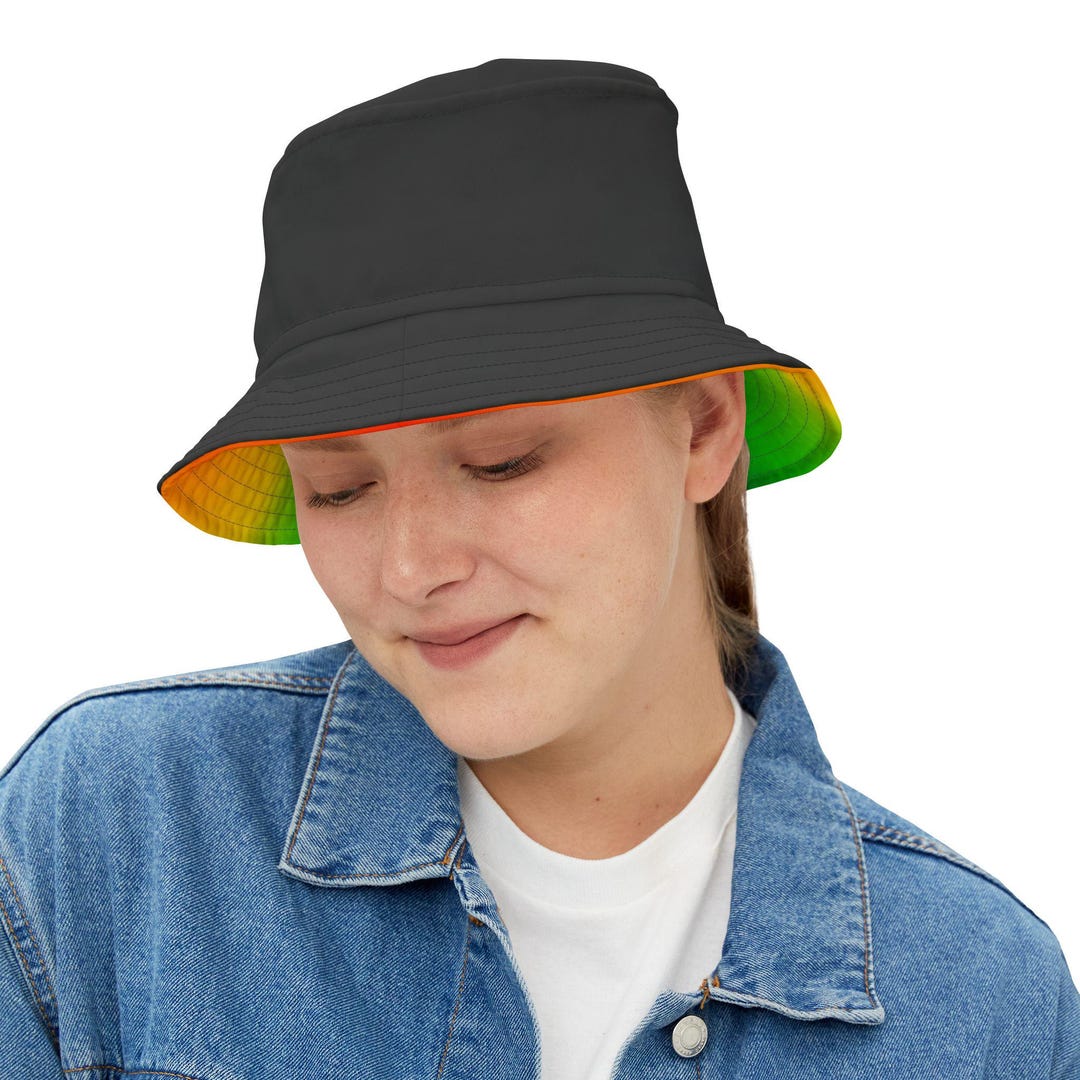 Rainbow Bottom Bucket Hat, Black Fisherman Cap, Colorful Lining Summer ...