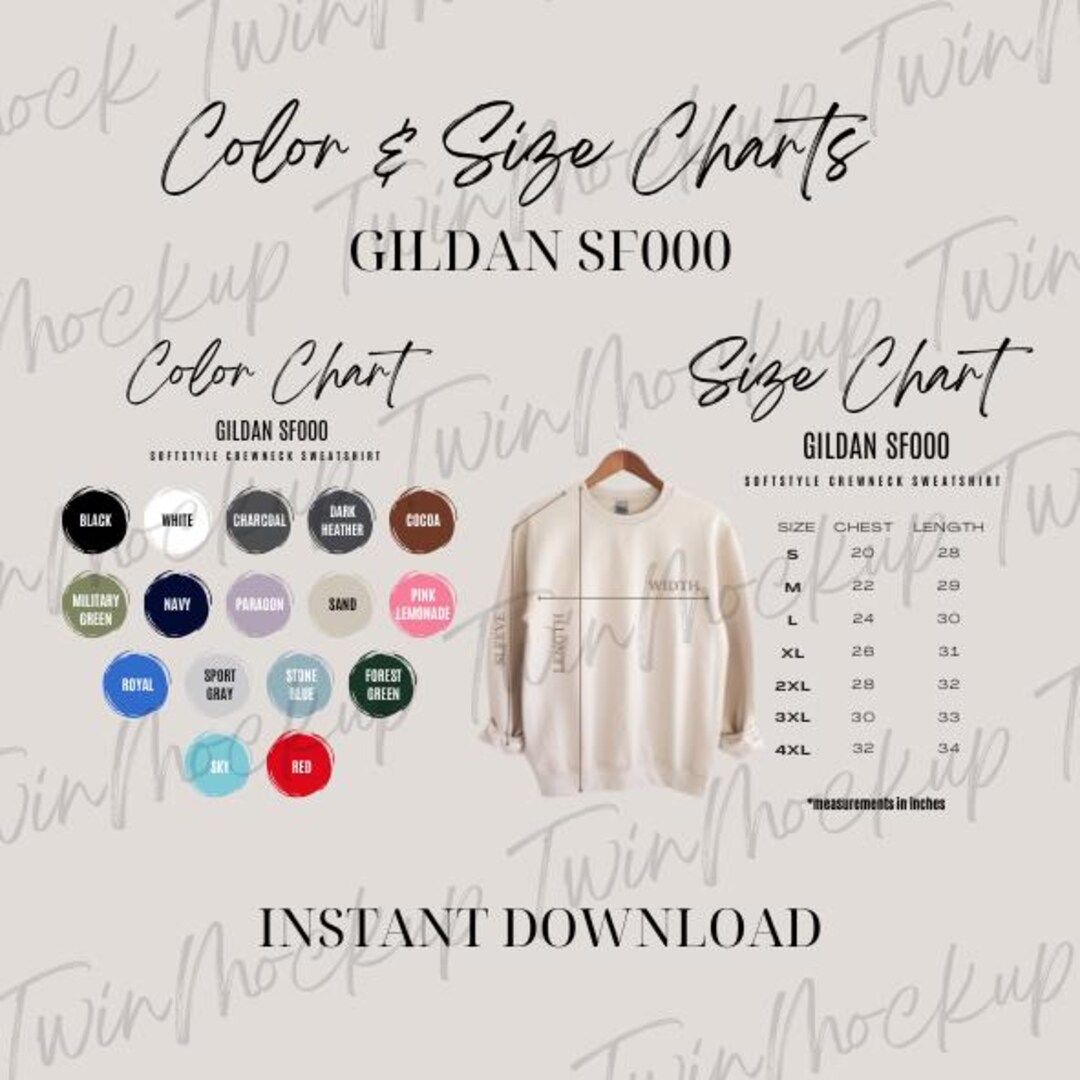 Gildan SF000 Size Color Chart for Printify Users, Editable Canva ...