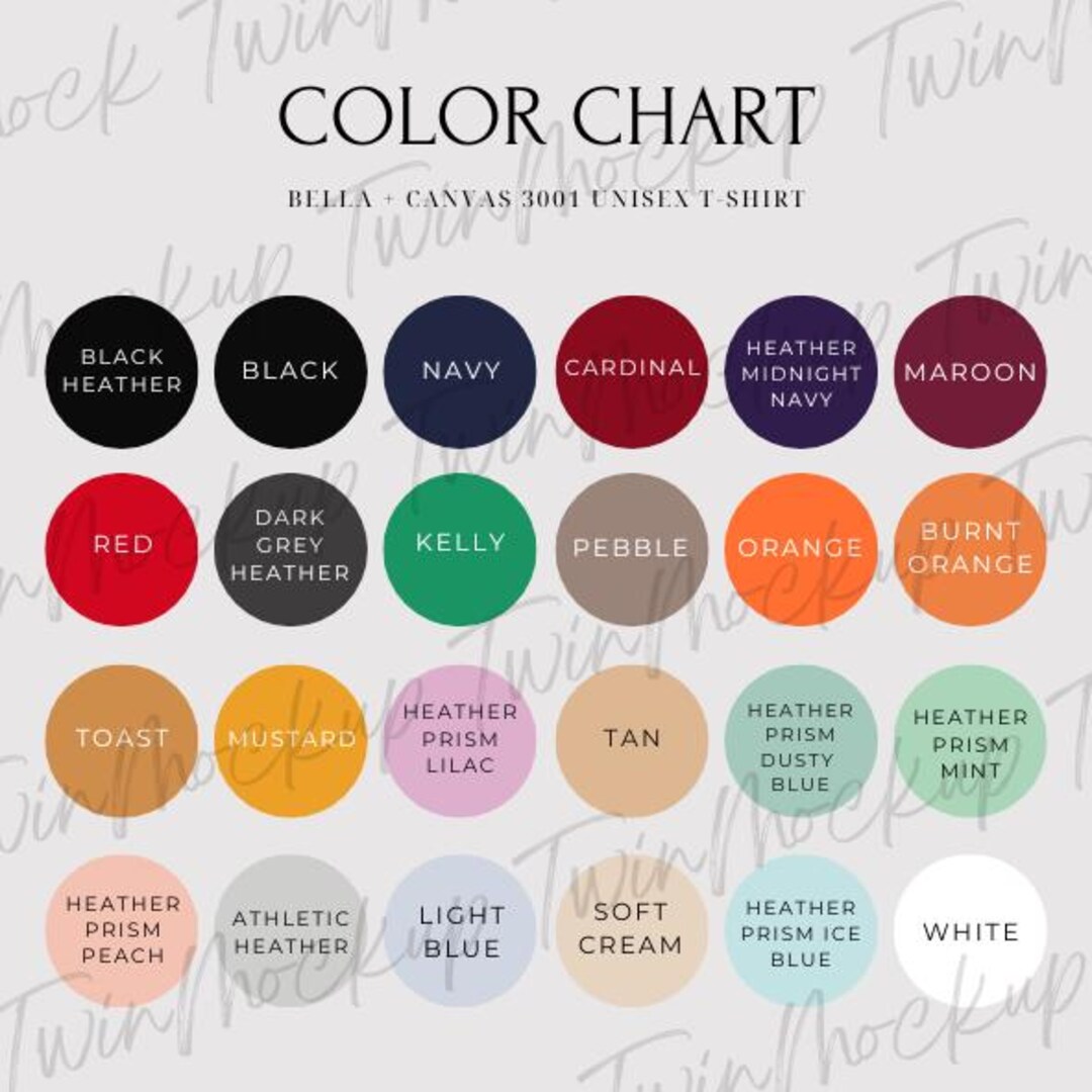Bella Canvas 3001 Color Chart for Printify Users, Editable Canva ...