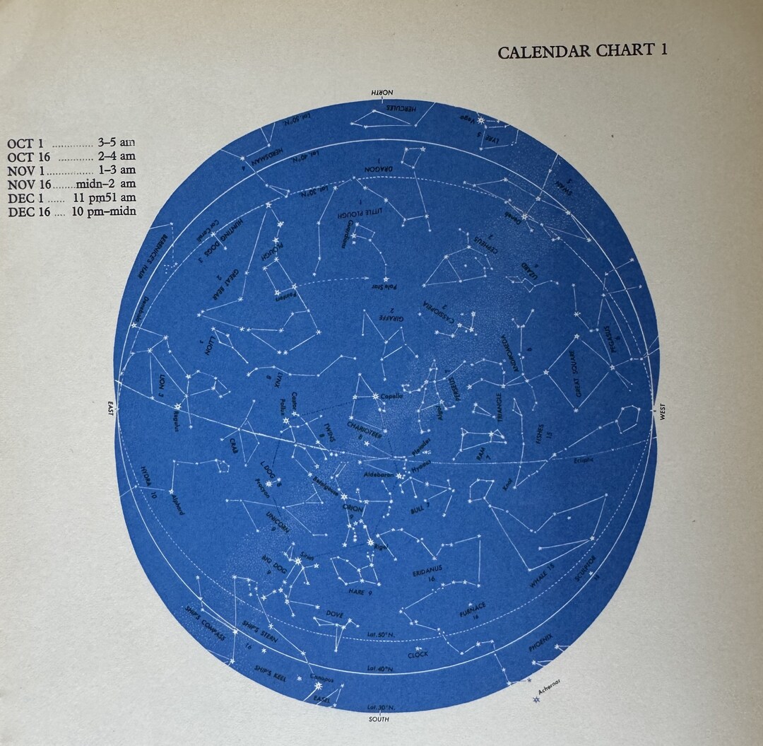10 Different Monthly Star Charts , Vintage Prints From 1960's, 12 ...