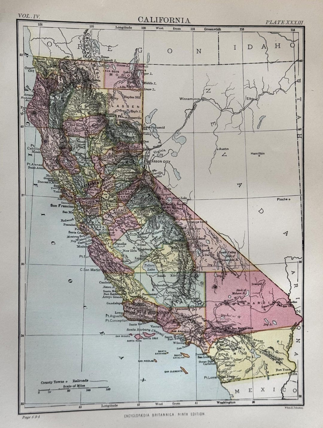 10 Antique Maps of US States, From Encyclopaedia Britannica 1885 ...