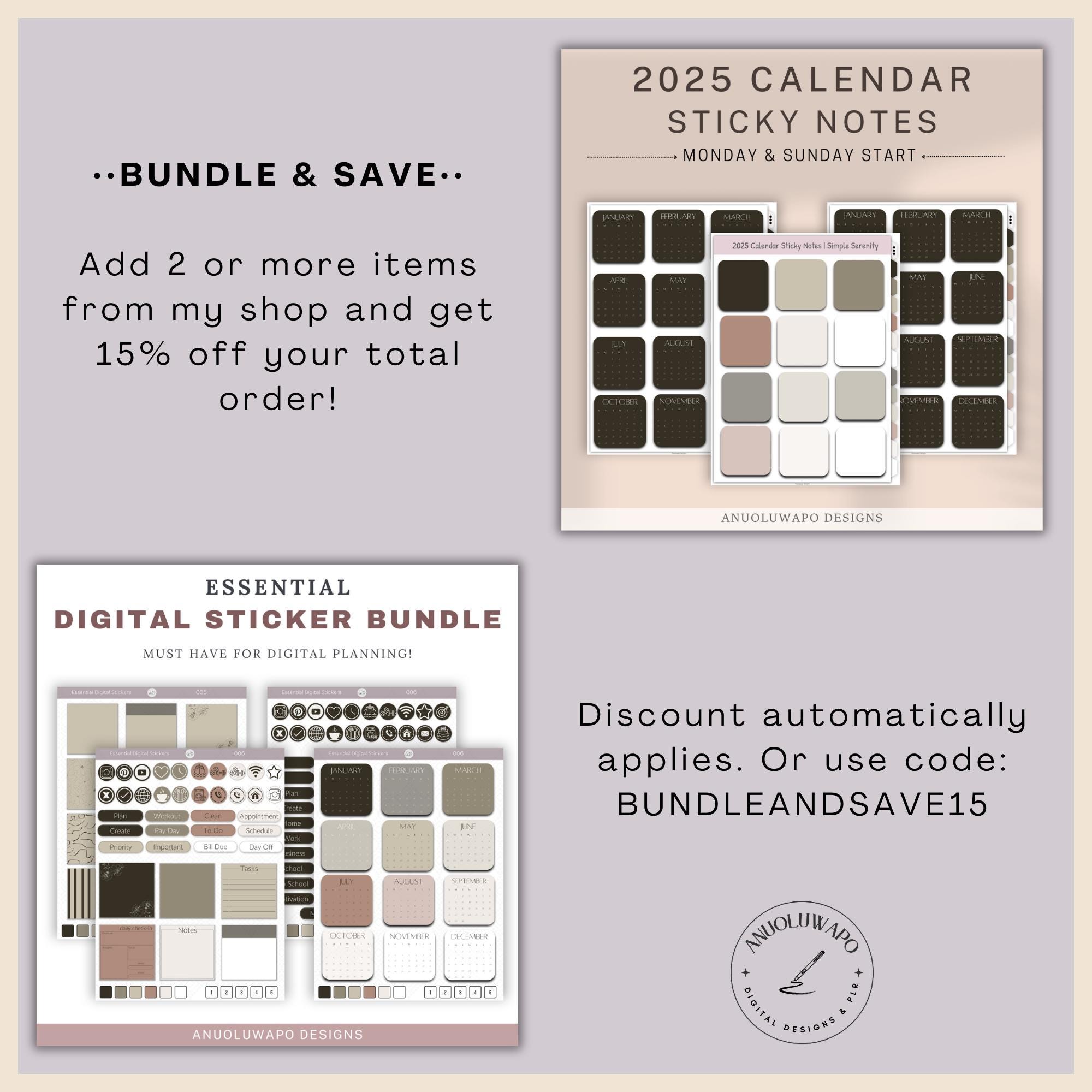 2025 Neutral Calendar Stickers: Digital Planner Goodnotes (digital ...