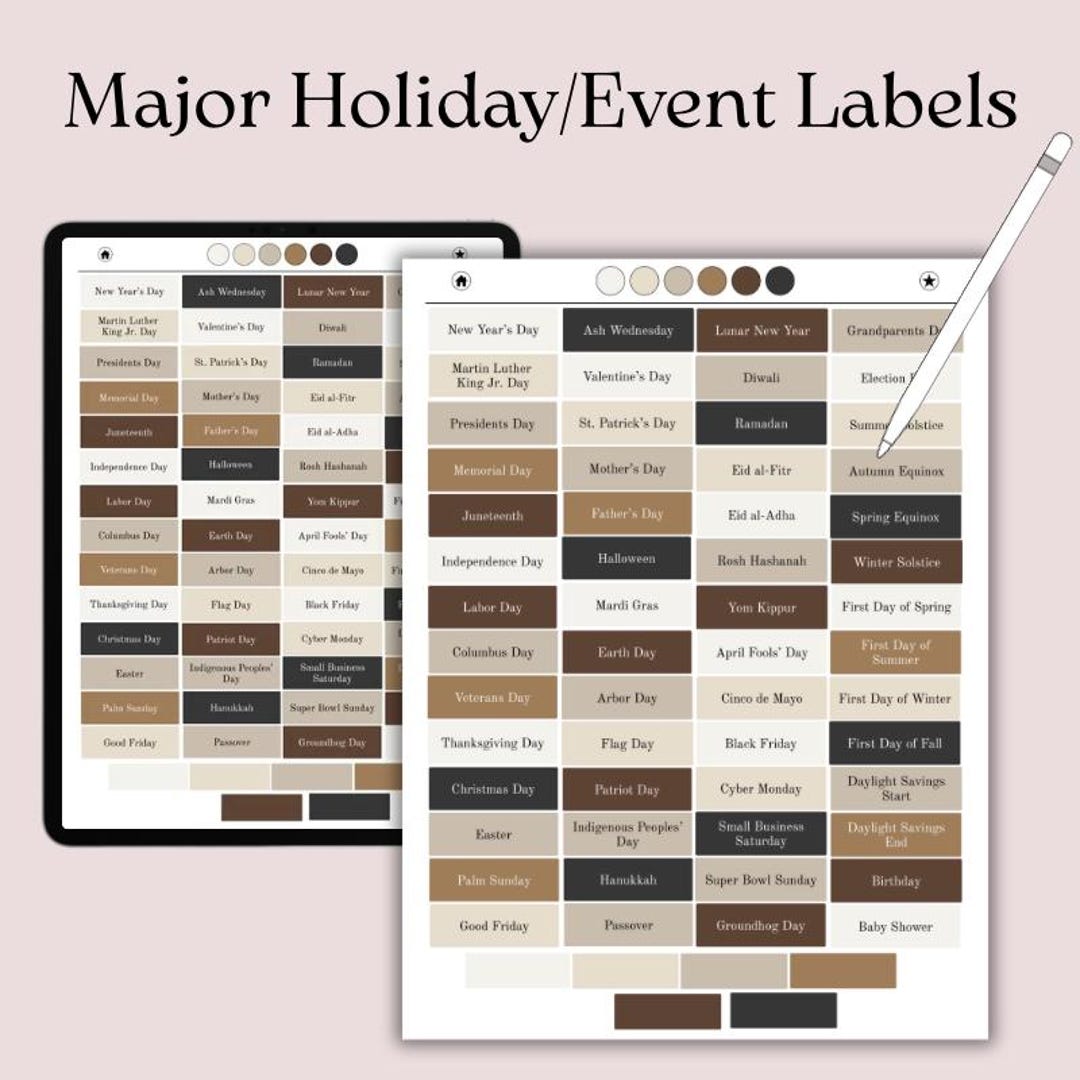 Major Holidays & Events Sticker Labels | Goodnotes Digital Stickers ...