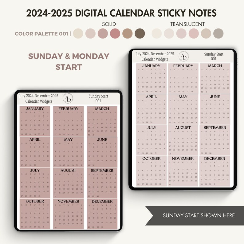 Digital Calendar Sticky Notes Neutral Digital Stickers Monday and ...