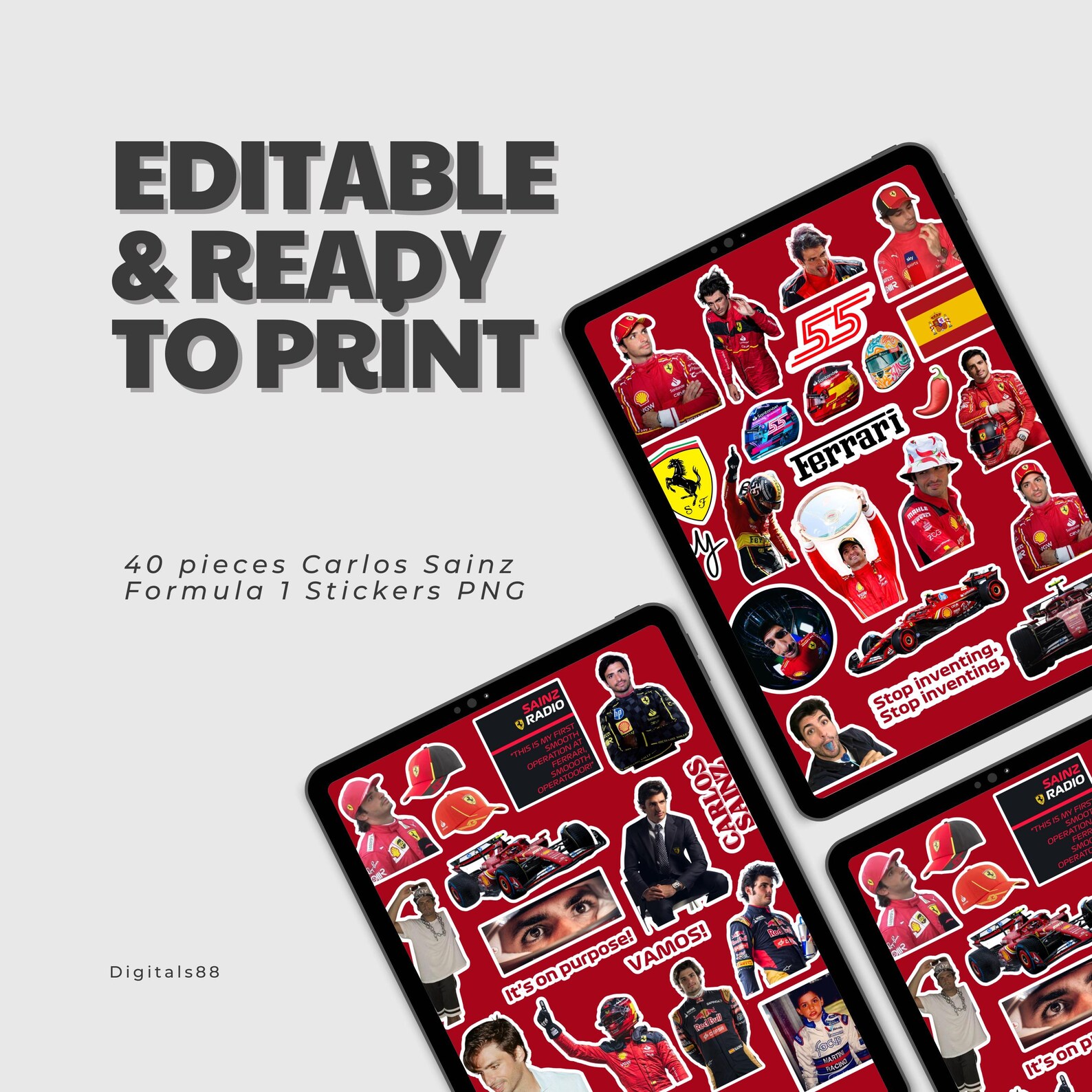 40 Carlos Sainz Stickers Pack Carlos Sainz SVG F1 PNG F1 Stickers ...