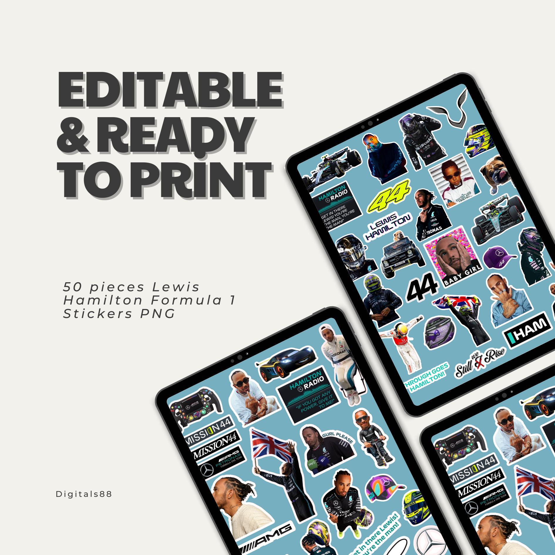 50 Lewis Hamilton Stickers Mercedes F1 Stickers Lewis Hamilton Digital ...