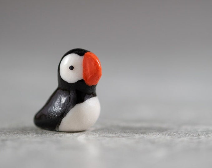 Little Puffin Terrarium Figurine Miniature Ceramic Porcelain Clay Bird ...