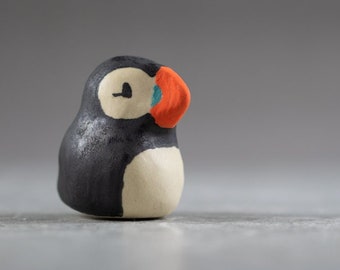 Little Puffin Terrarium Figurine Miniature Ceramic Porcelain Clay Bird ...