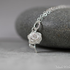 Little Rose Flower Sterling Silver Necklace - Miniature Tiny Cute ...