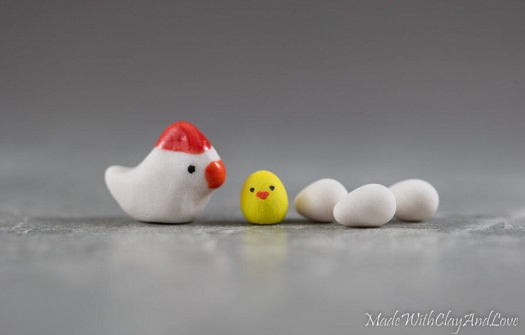 Little Chicken With Chick and Eggs - Terrarium Figurine - Miniature ...