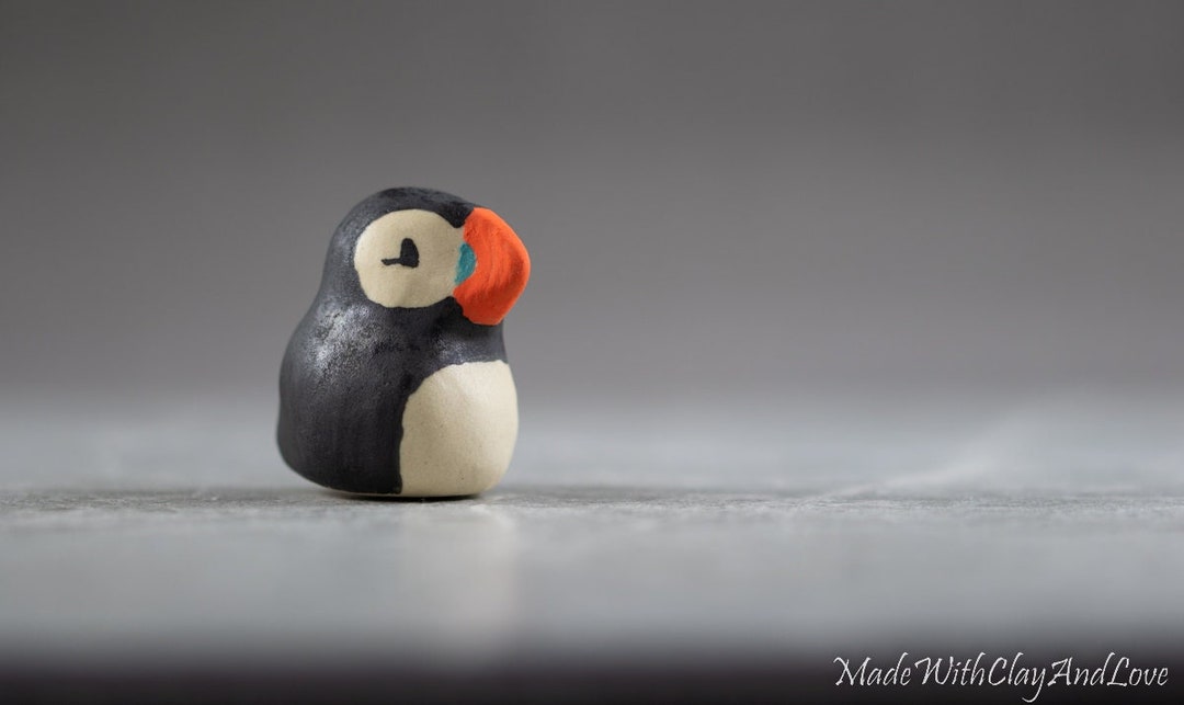 Puffin Pottery Bird Miniature Ceramic Porcelain Clay Animal Sculpture ...