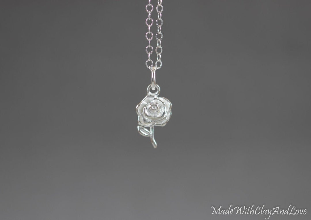 Little Rose Flower Sterling Silver Necklace - Miniature Tiny Cute ...