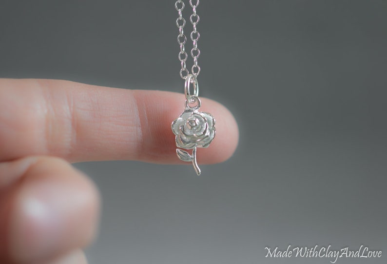 Little Rose Flower Sterling Silver Necklace Miniature Tiny - Etsy