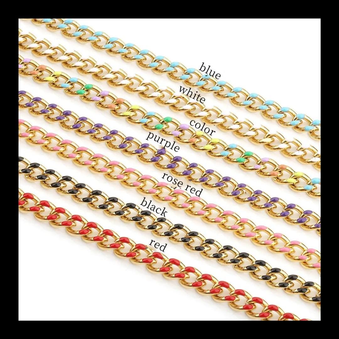 3 Feet of PVD Gold Enamel Cuban Curb Chain – Multicolor Stainless Steel ...