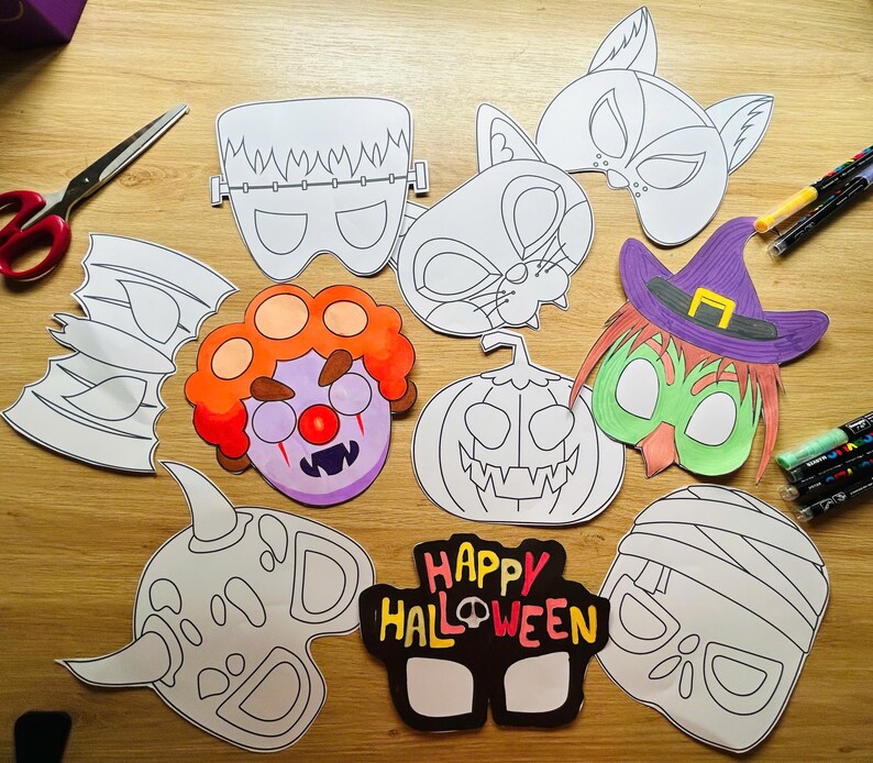 Printable Halloween Masks Halloween Masks for Coloring Cutting and ...