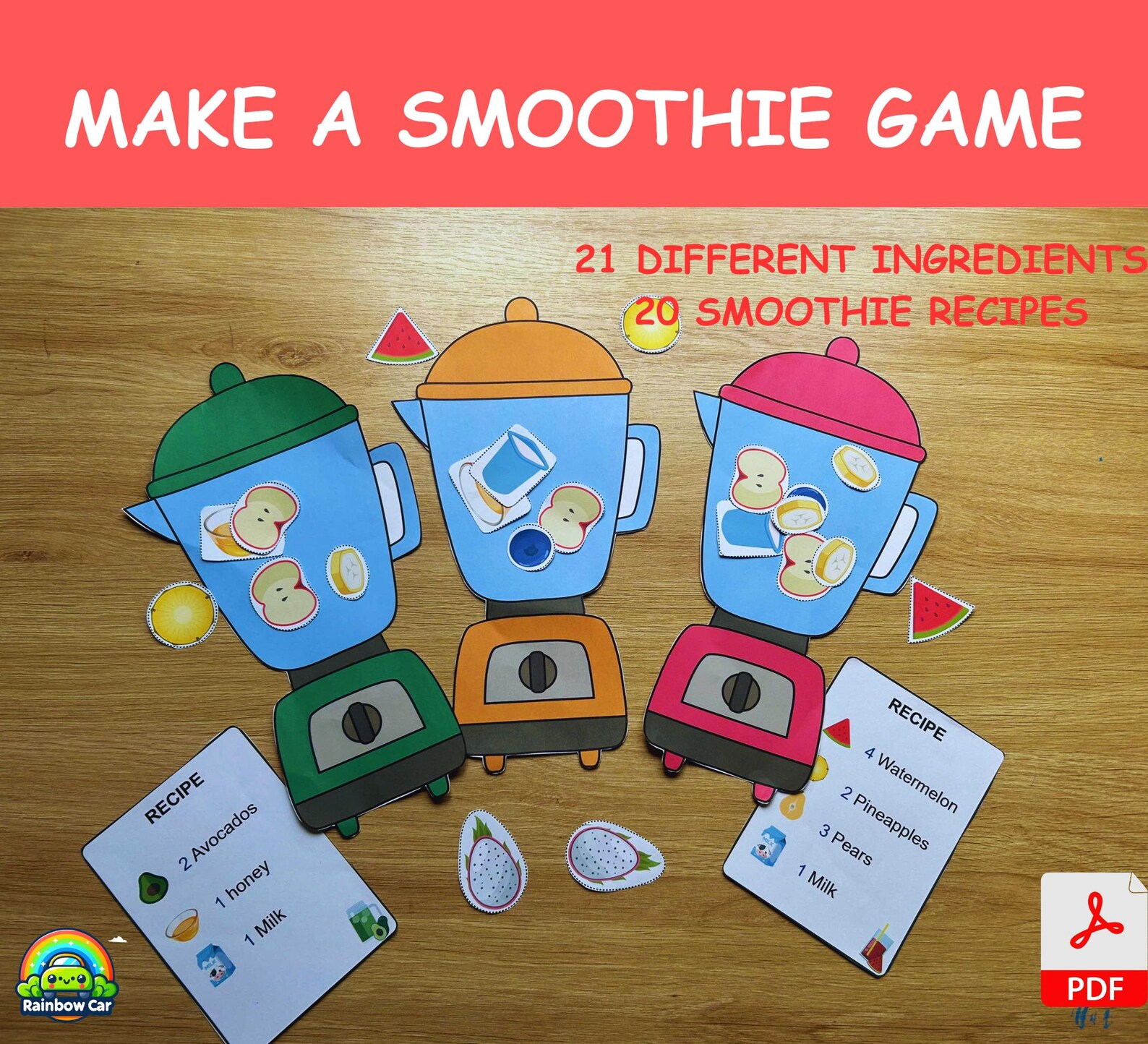 Make a Smoothie Game Dramatic Play for Kids, Pretend Play Cutting and ...