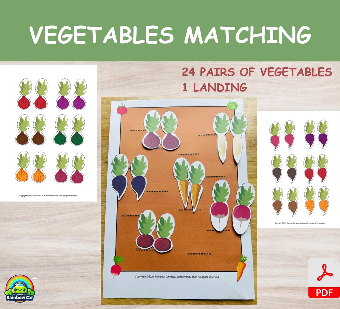 Vegetables Matching, Preschool Worksheets, Matching Game, Educational ...