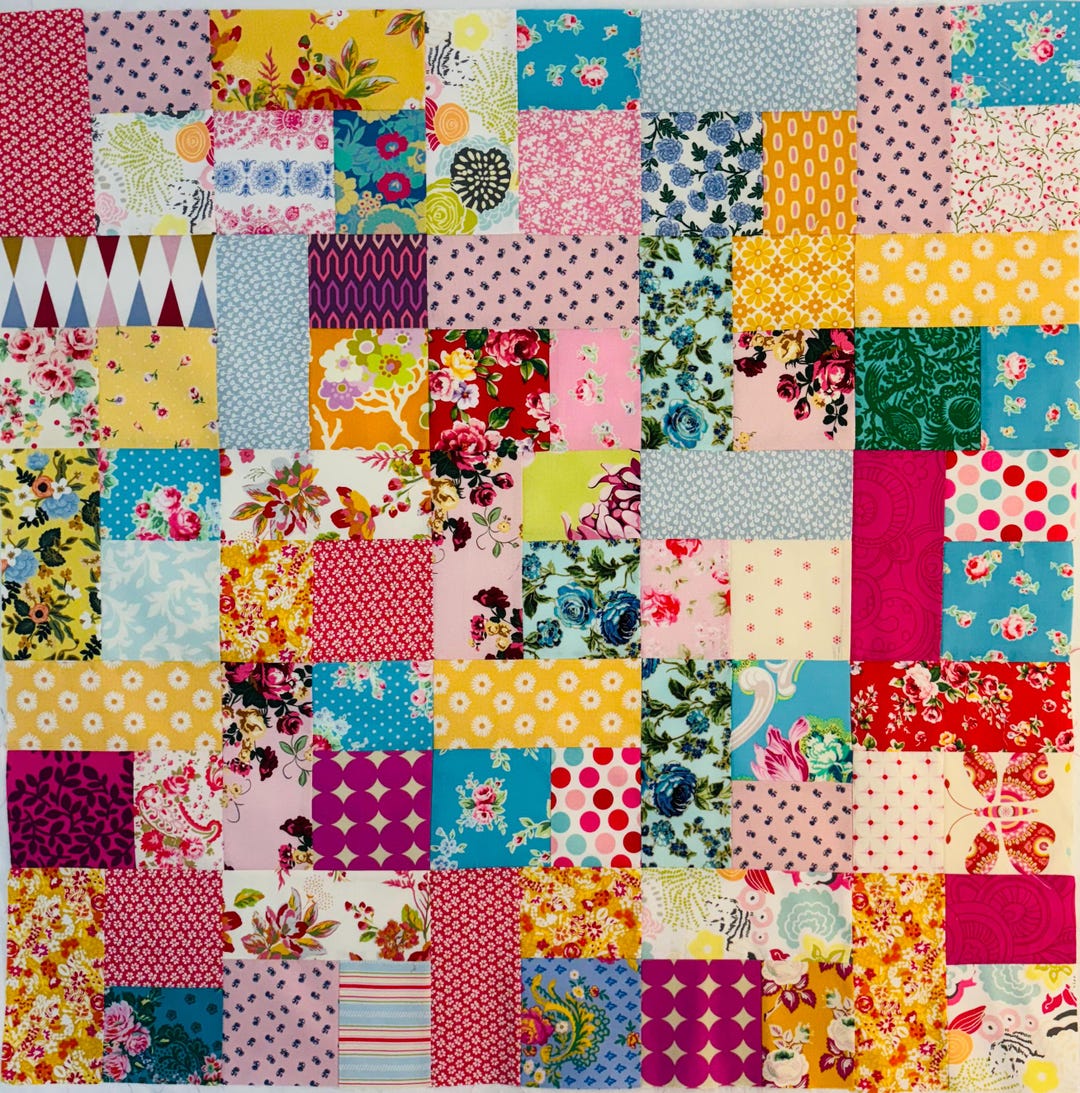 Pieced Patchwork Quilt Top Gorgeous Flowers Floral DIY Unfinished New ...