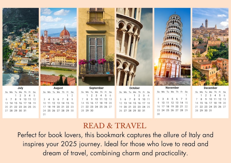 2025 Calendar Bookmarks Printable Digital Set of 12 Italian-themed ...