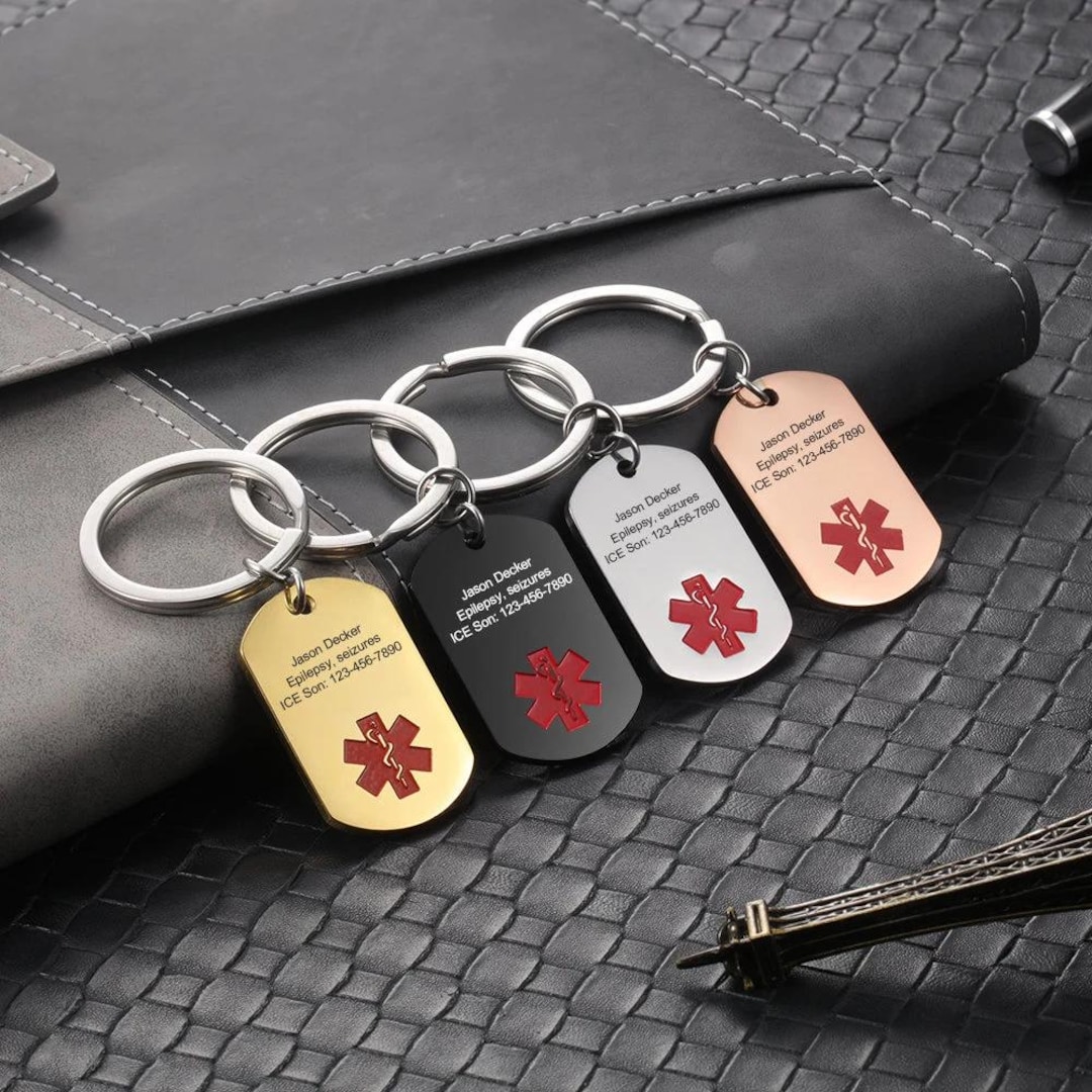 Custom Medical Alert Keychain 4 Colors - Medical Id Tag Engraved ...